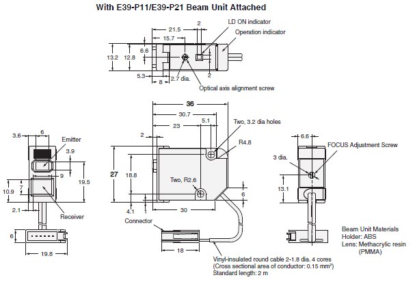 E3C-LDA[]N Photoelectric Sensor with Separate Digital Amplifier (Laser ...